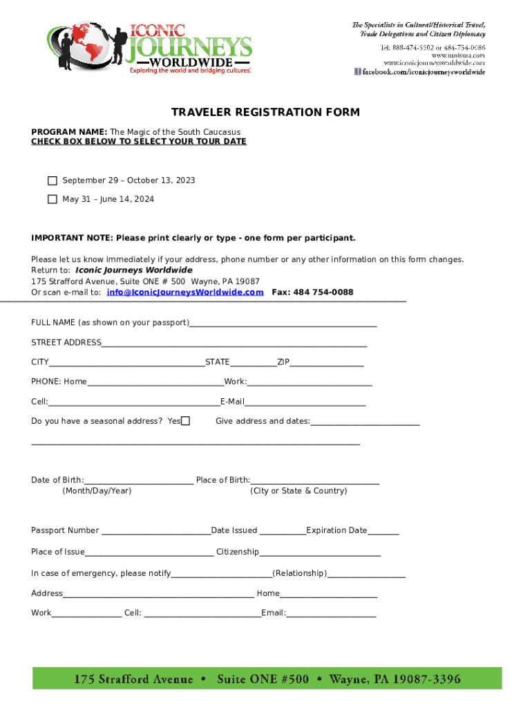 Traveler Registration Doc Template | pdfFiller