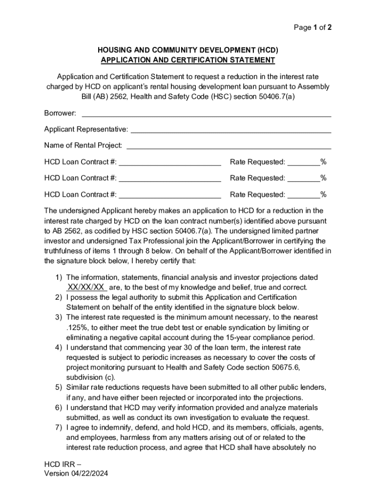 Fillable Online Hcd Interest Rate Reduction Application Fax Email Print ...