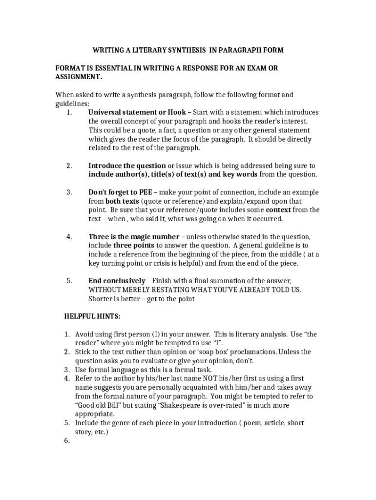 How to Write a Synthesis ParagraphCoach Hall Writes Doc Template ...