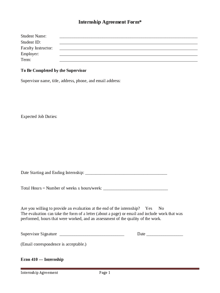Internship Agreement Doc Template | pdfFiller