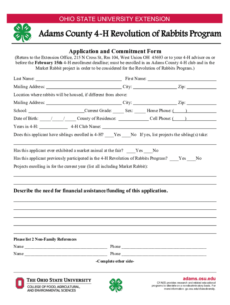 Fillable Online Adams County 4-h Revolution of Rabbits Application Fax ...