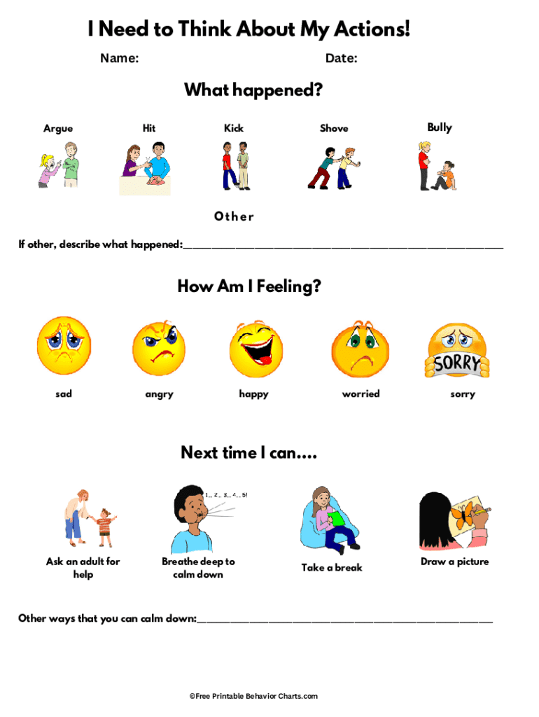 Fillable Online I Need to Think About My Actions! Fax Email Print - pdfFiller