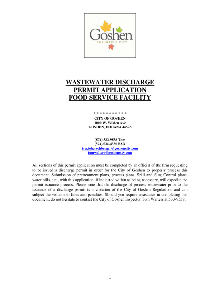 Fillable Online Wastewater Discharge Permit Application for Food ...