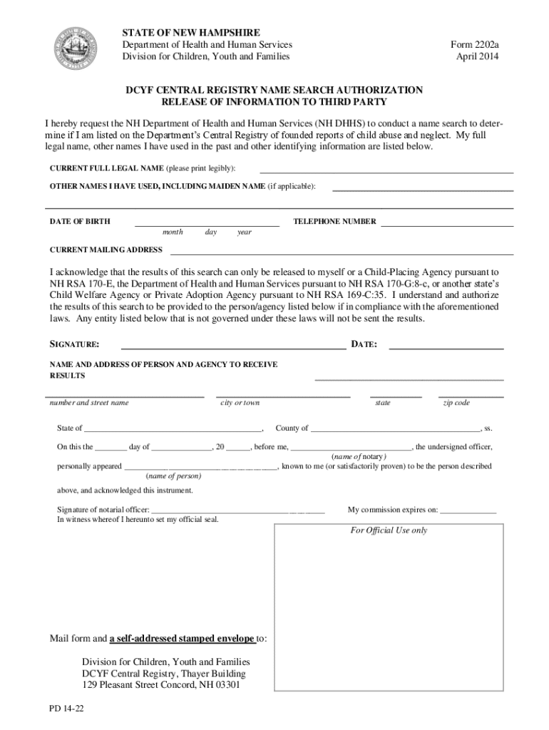 Fillable Online Dcyf Central Registry Name Search Authorization Fax ...