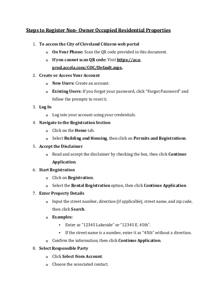 Fillable Online Steps to Register Non-owner Occupied Residential ...