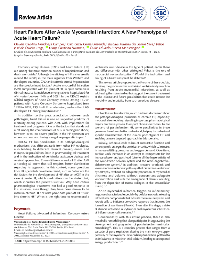 Fillable Online Heart Failure After Acute Myocardial Infarction: A New ... Fax Email Print ...