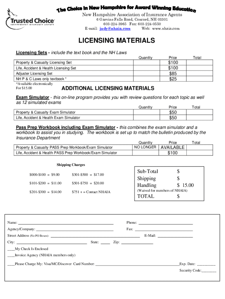 Fillable Online Licensing Materials and Exam Preparation Fax Email ...