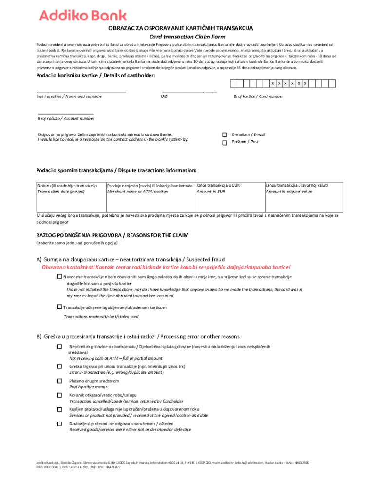 Fillable Online ( Obrazac za osporavanje karti350nih transakcija.docx) Fax Email Print - pdfFiller