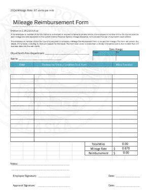Fillable Online Mileage Reimbursement Form for City Employees Fax Email Print - pdfFiller