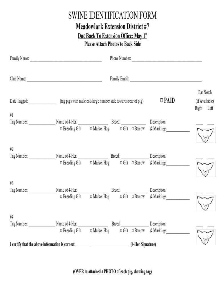 Fillable Online Swine Identification Form - Meadowlark Extension ...
