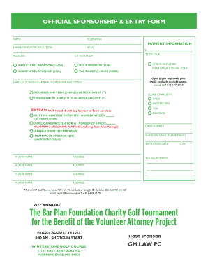 Fillable Online 27th Annual Charity Golf Tournament for the Benefit of ...