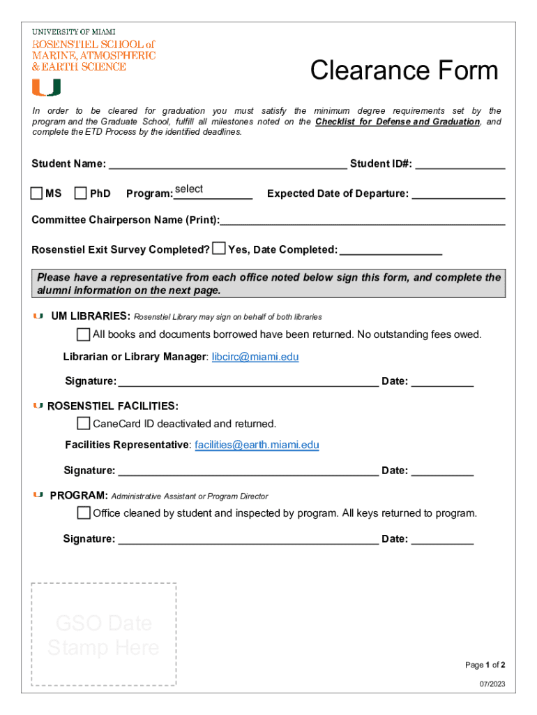 Fillable Online Graduation Clearance Form Fax Email Print - pdfFiller