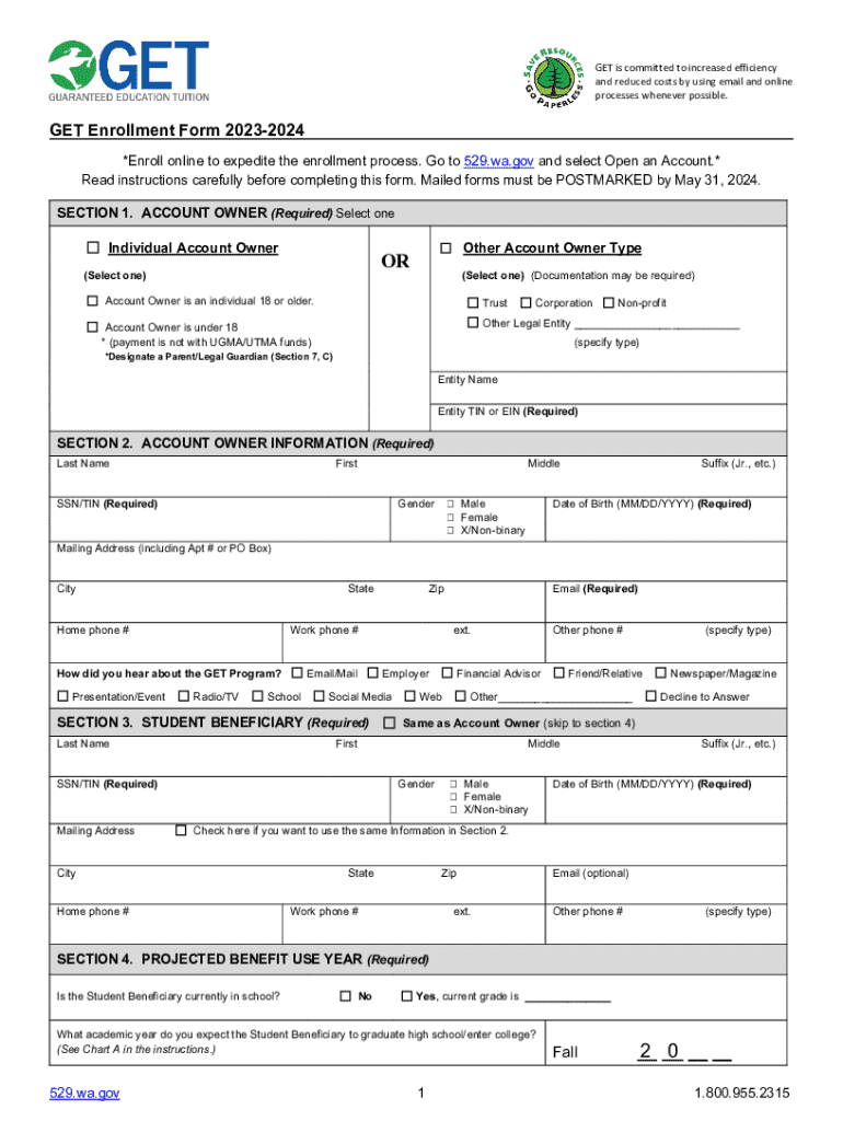 Fillable Online Get Enrollment Form 2023-2024 Instructions Fax Email ...