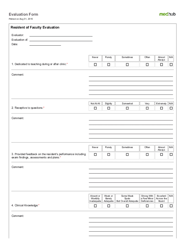 Fillable Online Appendix E: Faculty Evaluation Form - Senior ... Fax ...