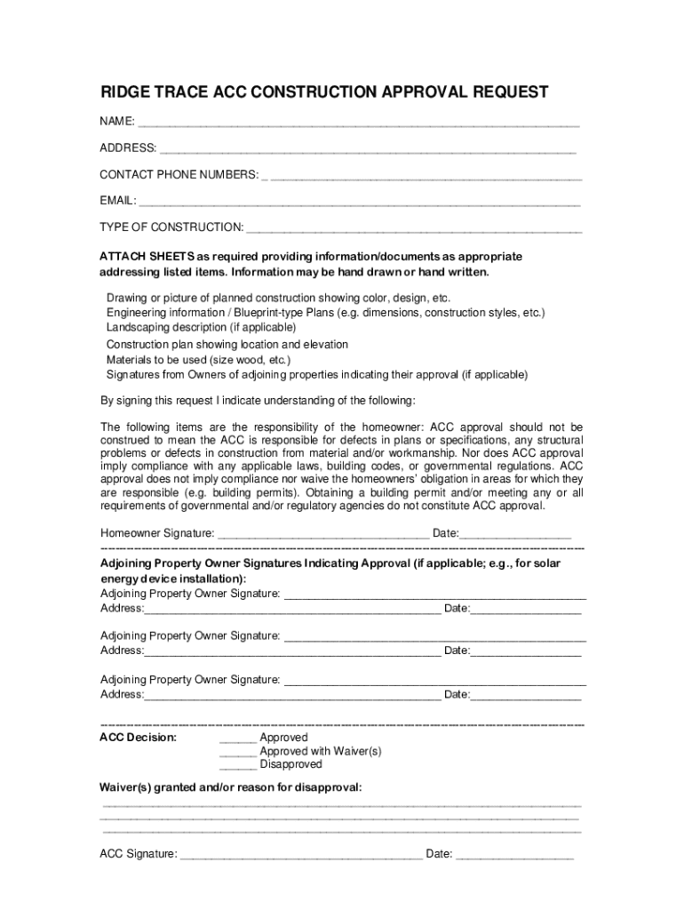 Fillable Online Acc Construction Approval Request Fax Email Print ...