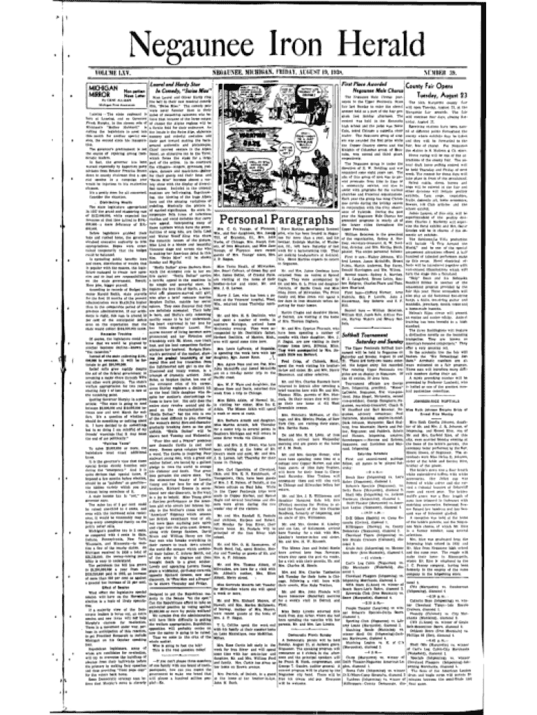 Fillable Online Negaunee Iron Herald - August 19, 1938 Fax Email Print ...