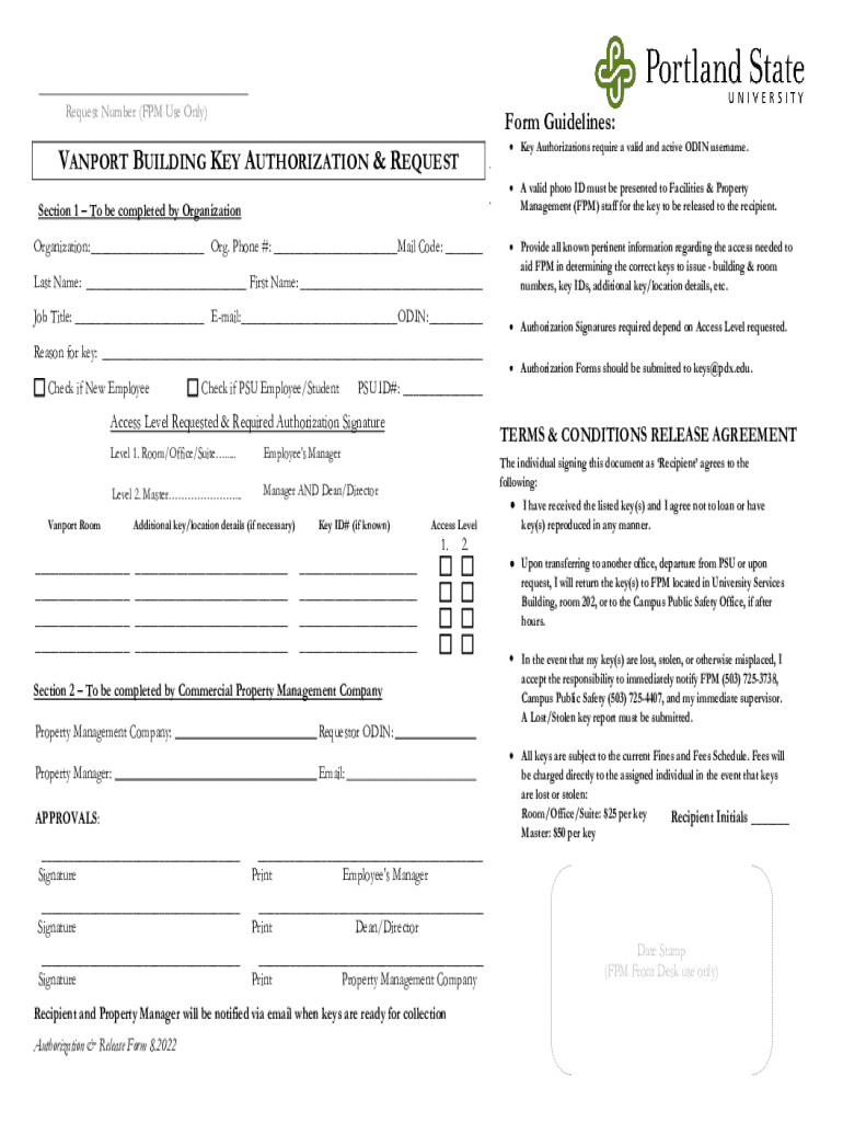 Fillable Online Vanport Building Key Authorization & Request Fax Email ...