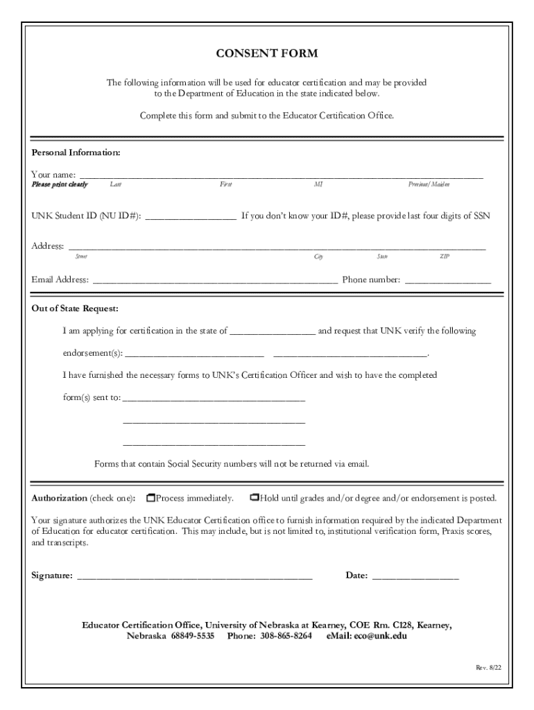 Fillable Online Educator Certification Consent Form Fax Email Print - pdfFiller