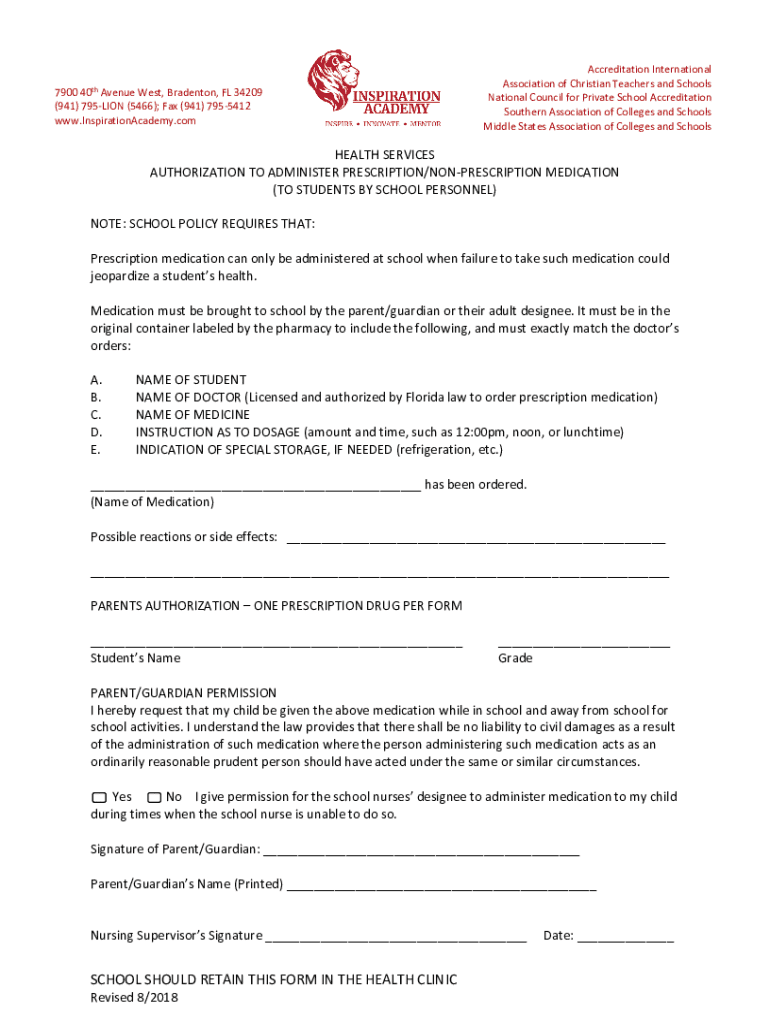 Fillable Online Authorization to Administer Prescription/non ...