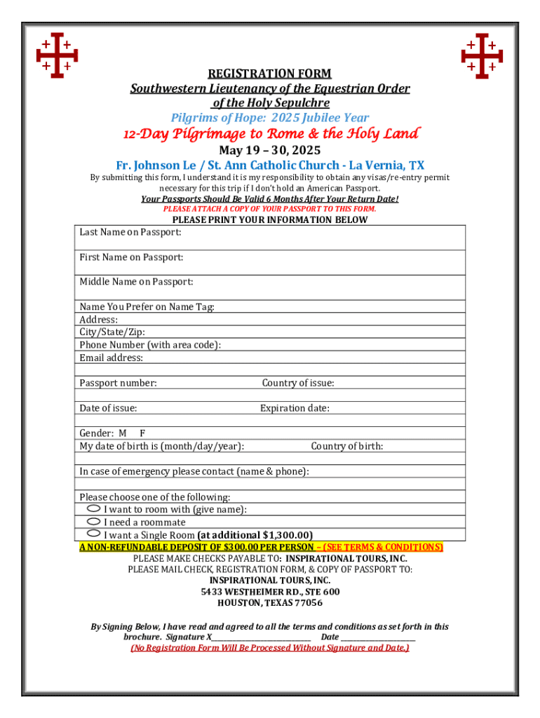Fillable Online Pilgrims of Hope: 2025 Jubilee Year Registration Fax Email Print - pdfFiller