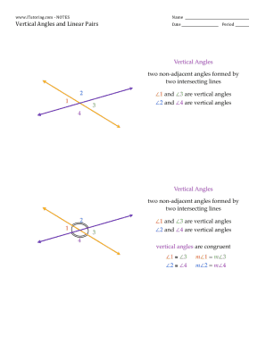 Fillable Online Vertical Angles and Linear Pairs Notes Fax Email Print ...