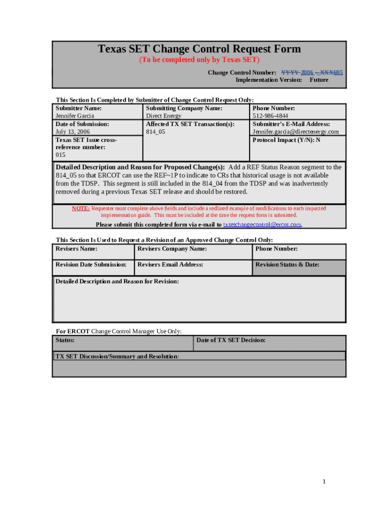 Texas Set Change Control Request Doc Template | pdfFiller