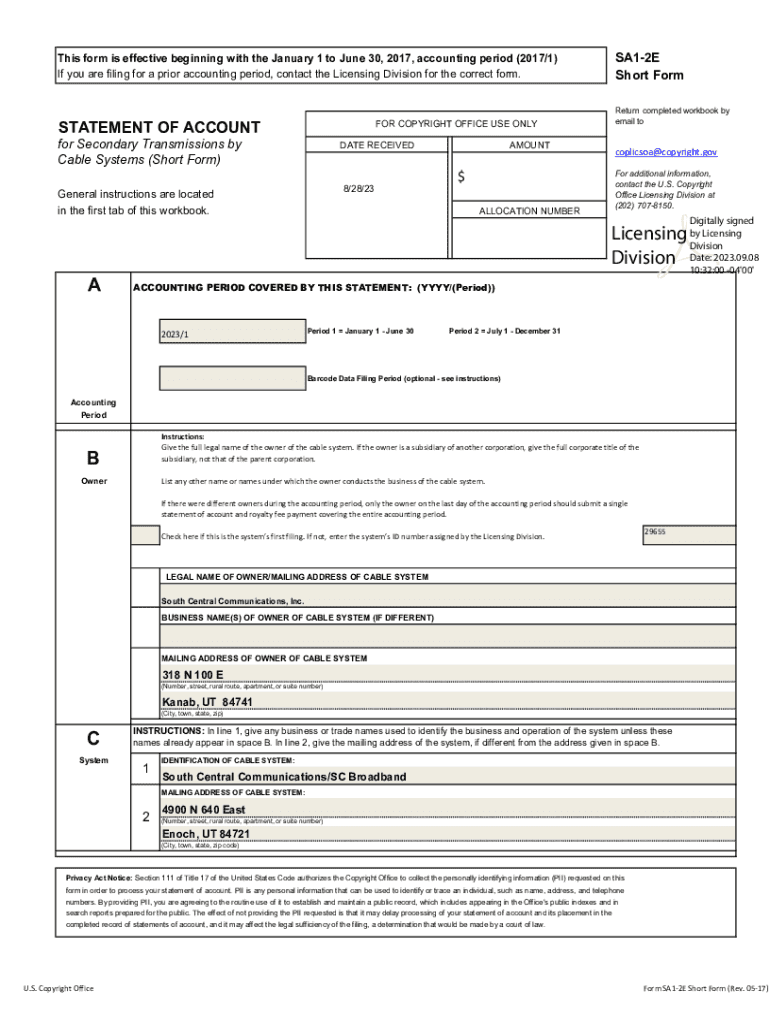 Fillable Online Statement of Account for Secondary Transmissions by ...
