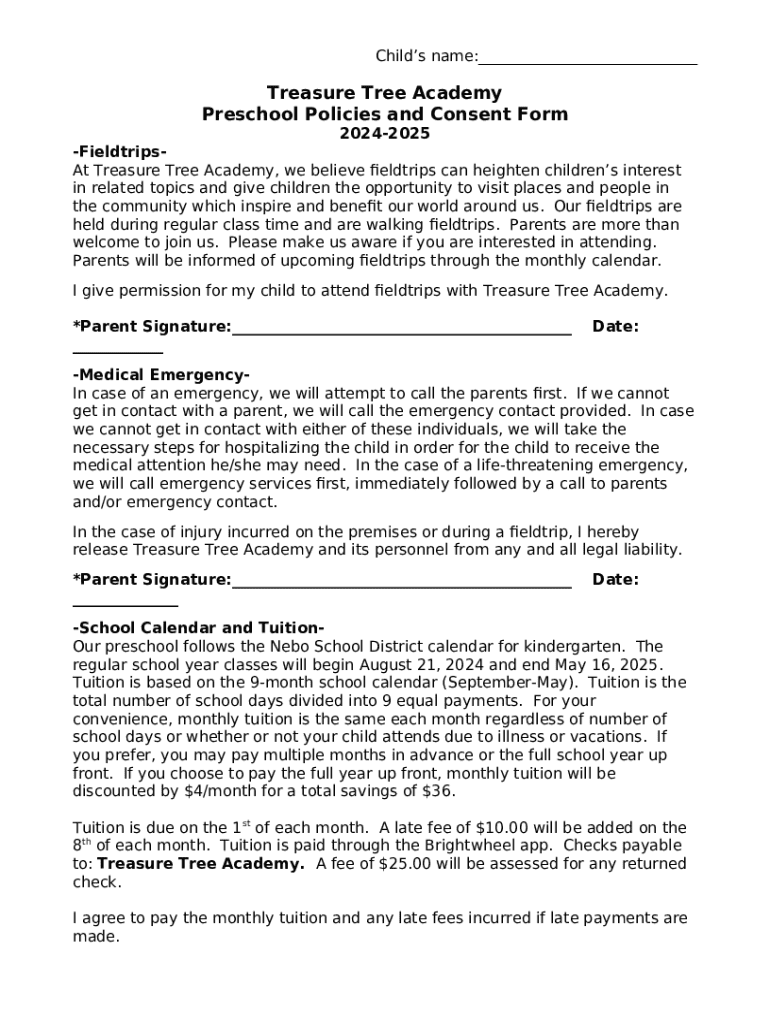 Treasure Tree Academy Preschool Policies and Consent Doc Template ...