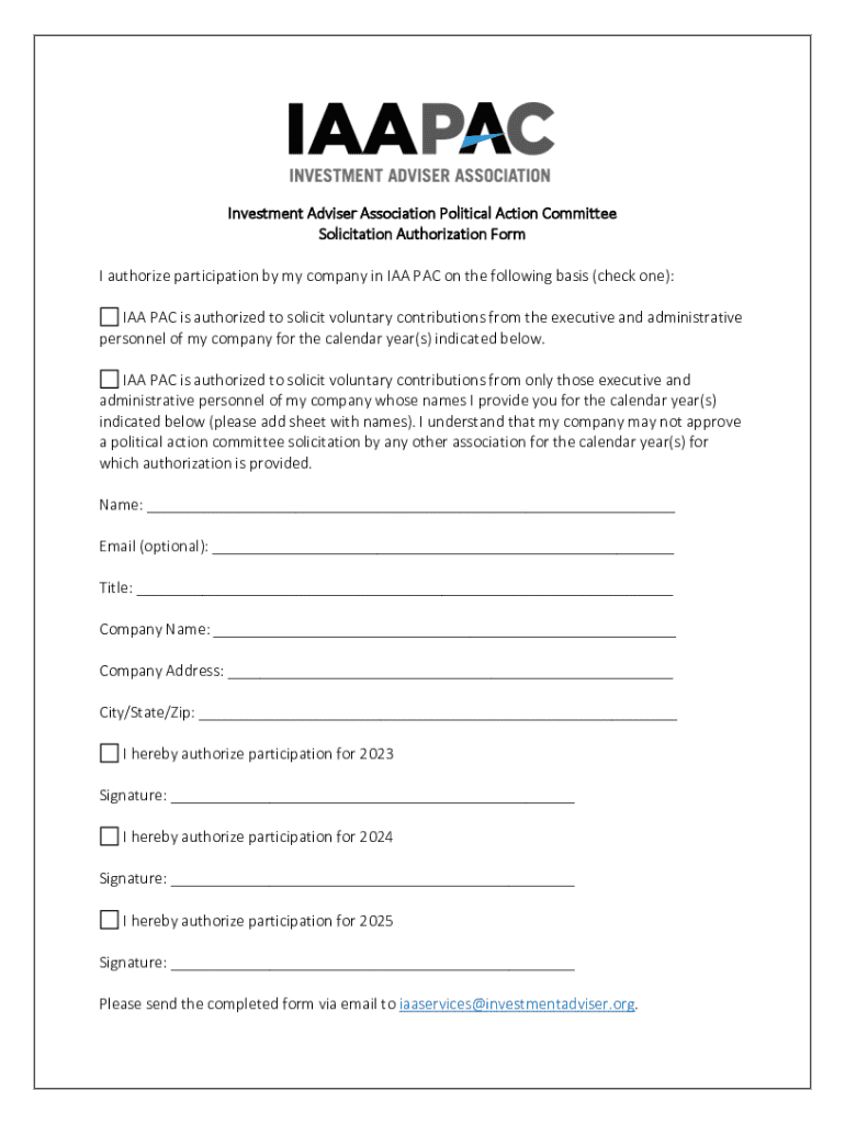 Fillable Online Investment Adviser Association Political Action ...