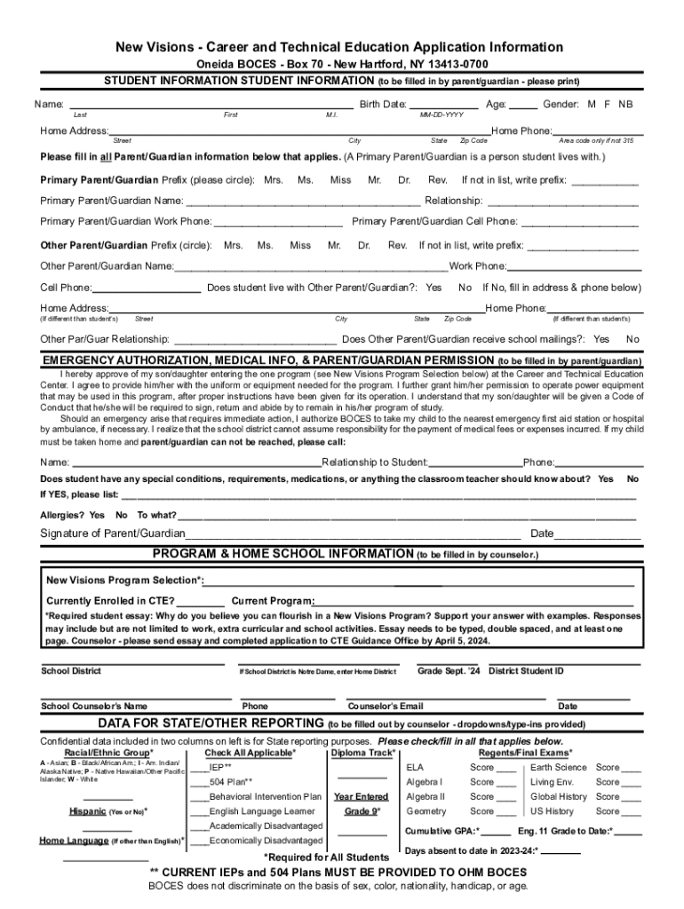 Fillable Online Career and Technical Education Application Information ...