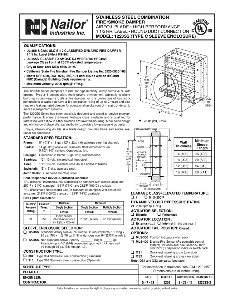 Fillable Online Stainless Steel Combination Fire/smoke Damper Fax Email ...