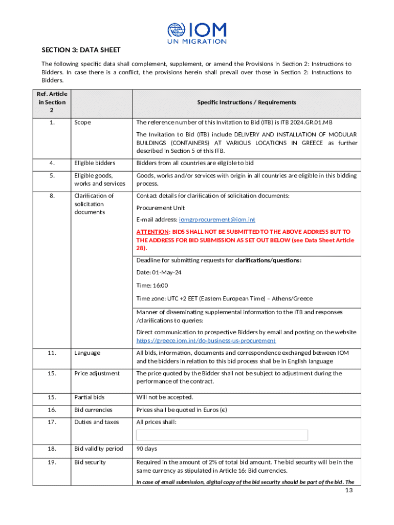 Invitation to Bid for Modular Buildings - greece iom Doc Template ...
