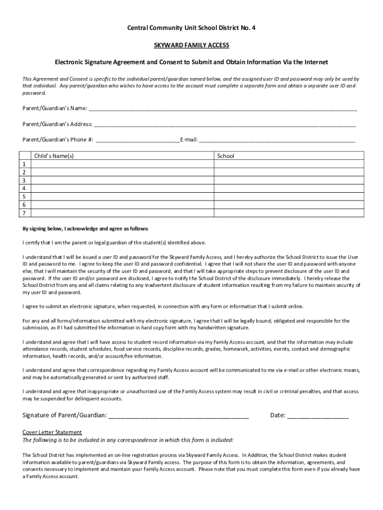 Fillable Online Skyward Family Access Agreement and Consent Form Fax Email Print - pdfFiller