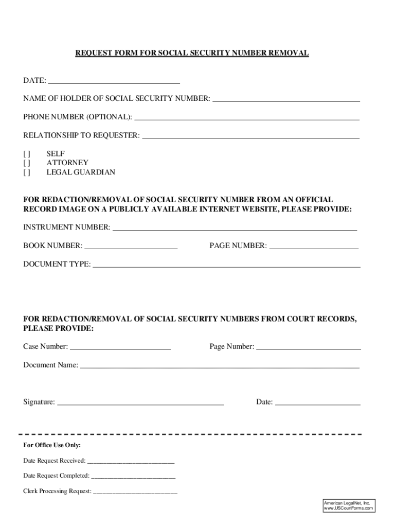 Fillable Online Request for Social Security Number Removal Fax Email ...