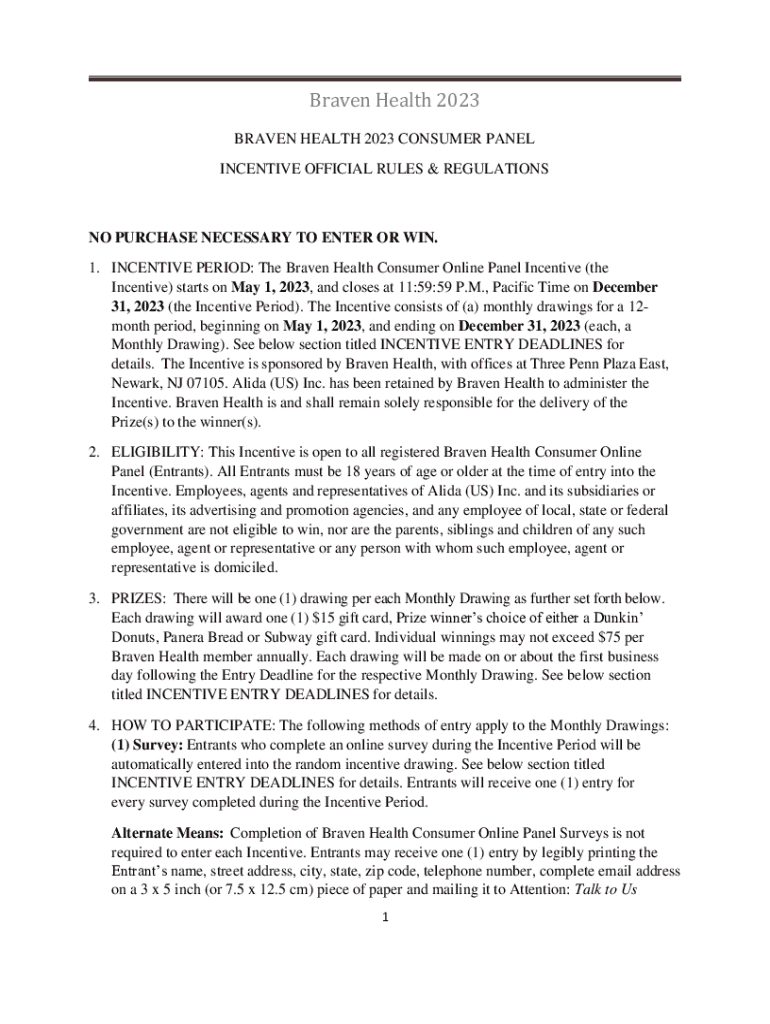 Fillable Online Braven Health 2023 Consumer Panel Incentive Official ...