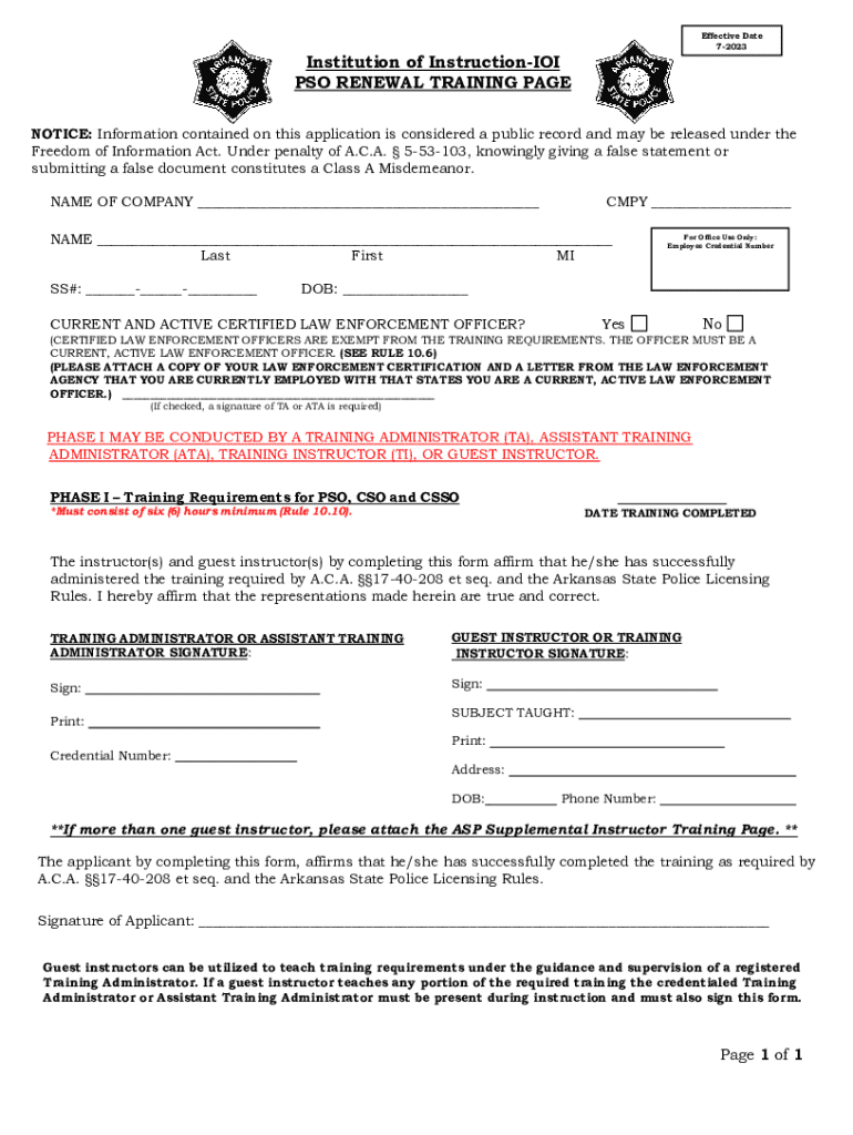 Fillable Online Institution of Instruction-IOI PSO RENEWAL TRAINING PAGE Fax Email Print - pdfFiller