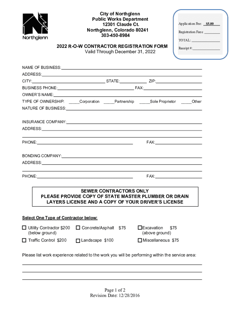 Fillable Online ROW 2021 Contractor Registration Form ... Fax Email Print - pdfFiller