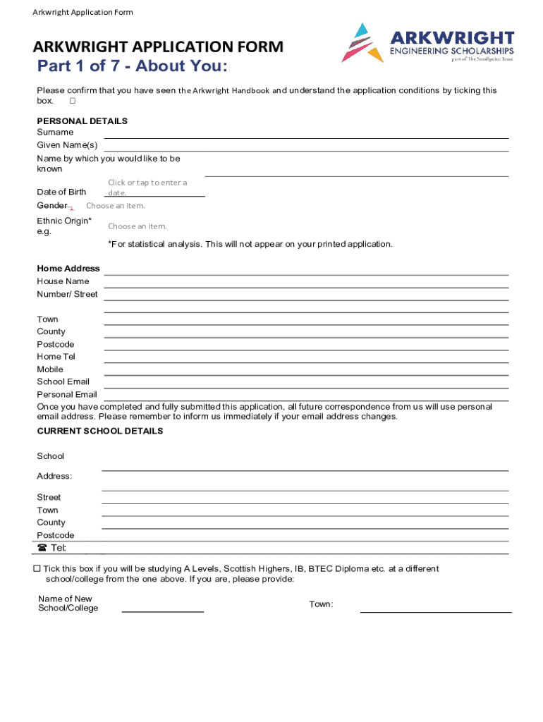 Fillable Online Arkwright Scholarship Application Fax Email Print ...