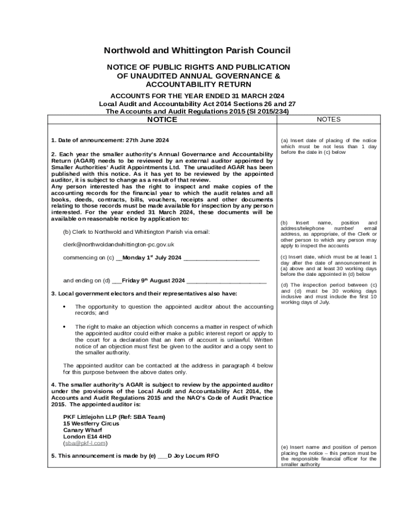 Northwold and Whittington Parish Council Notice Doc Template | pdfFiller
