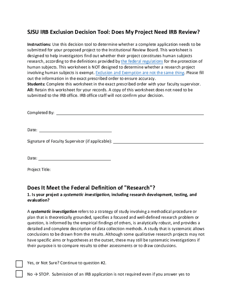 Fillable Online Does My Project Need Irb Review? Fax Email Print - pdfFiller