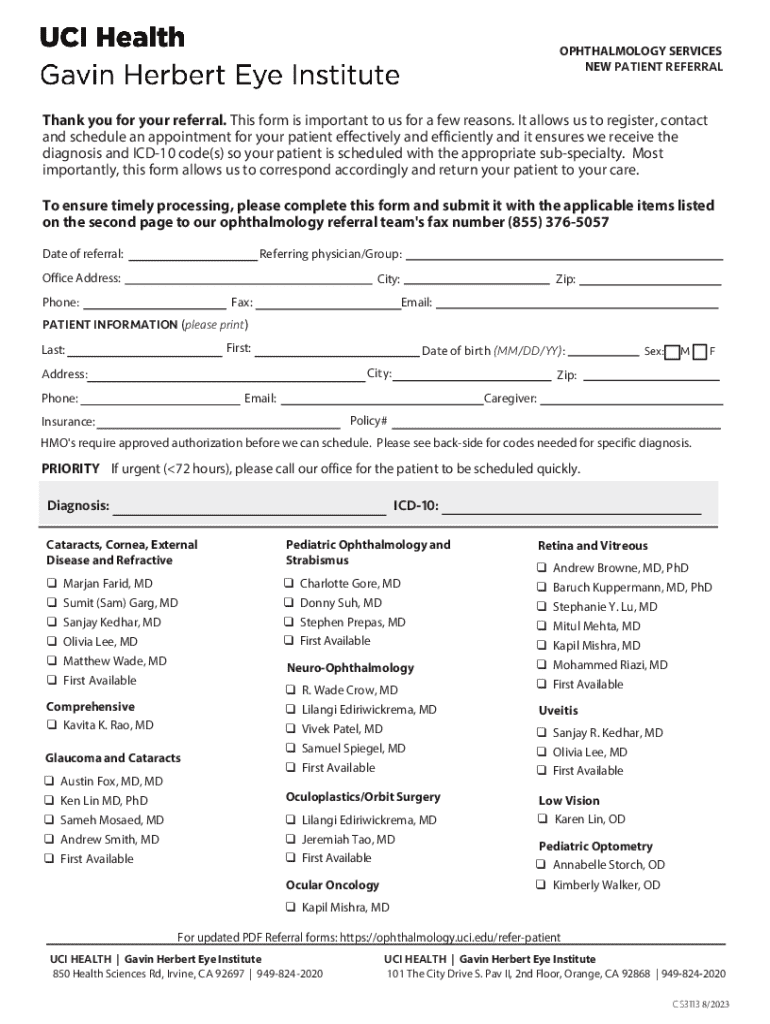 Fillable Online Ophthalmology Services - New Patient Referral Fax Email Print - pdfFiller