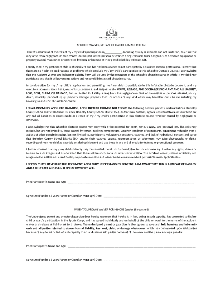 Accident Waiver and Release of Liability Doc Template | pdfFiller