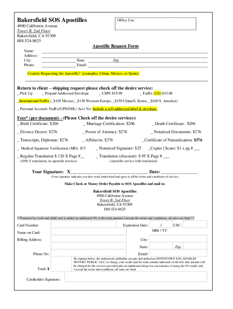 Fillable Online Bakersfield Sos Apostilles - Apostille Request Fax ...