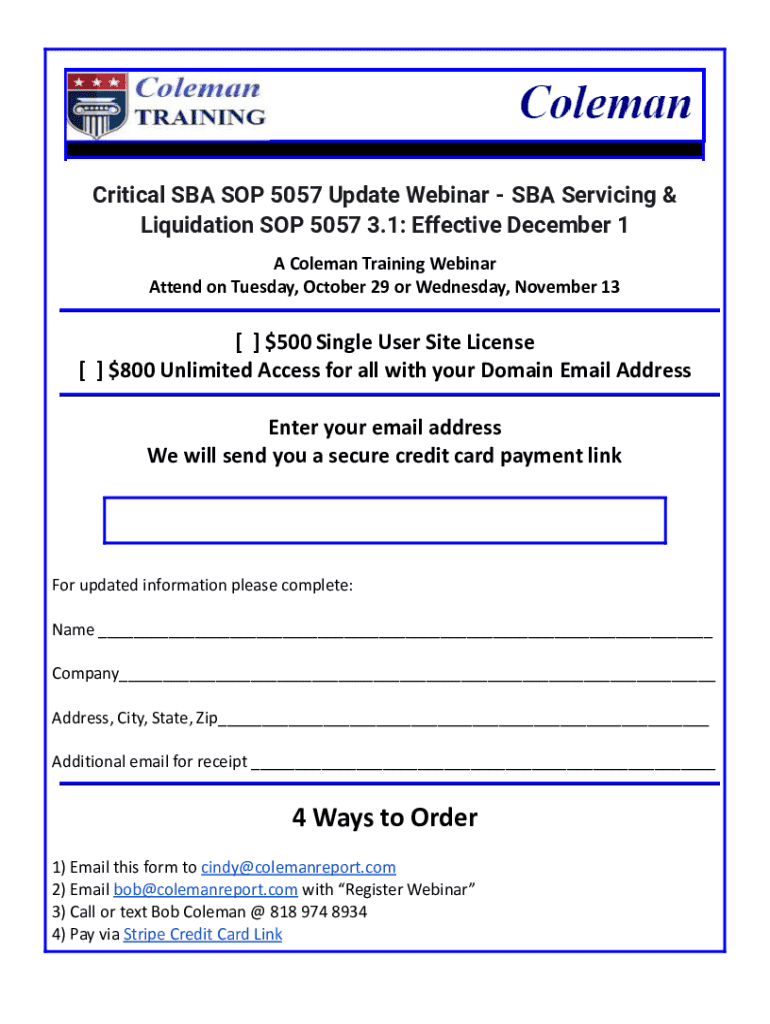 Fillable Online Sba Servicing & Liquidation Sop 5057 3.1 Update Webinar ...
