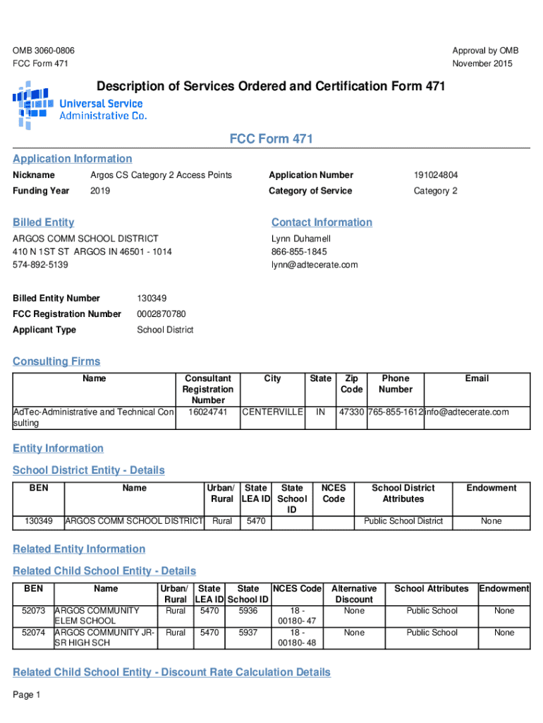 Fillable Online Fcc Form 471 - Description of Services Ordered and ...