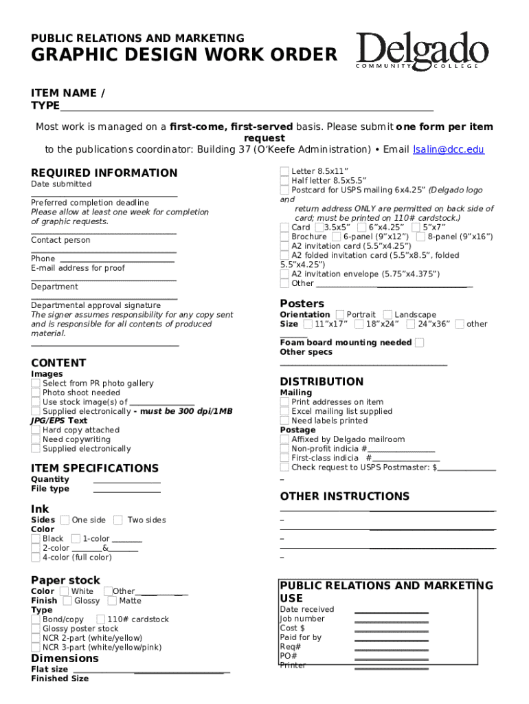 Graphic Design Work Order - docushare3 dcc Doc Template | pdfFiller