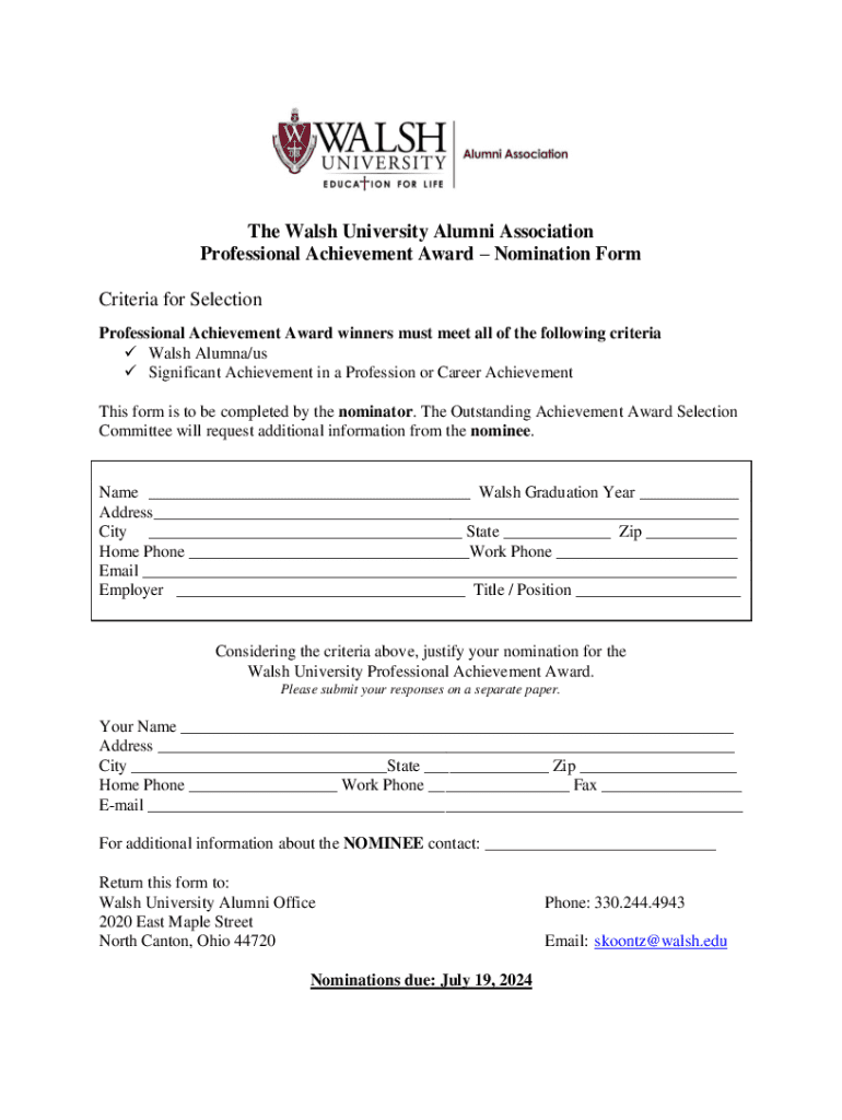 Fillable Online outstanding-alumni-award-nomination-form-2024. ... Fax Email Print - pdfFiller