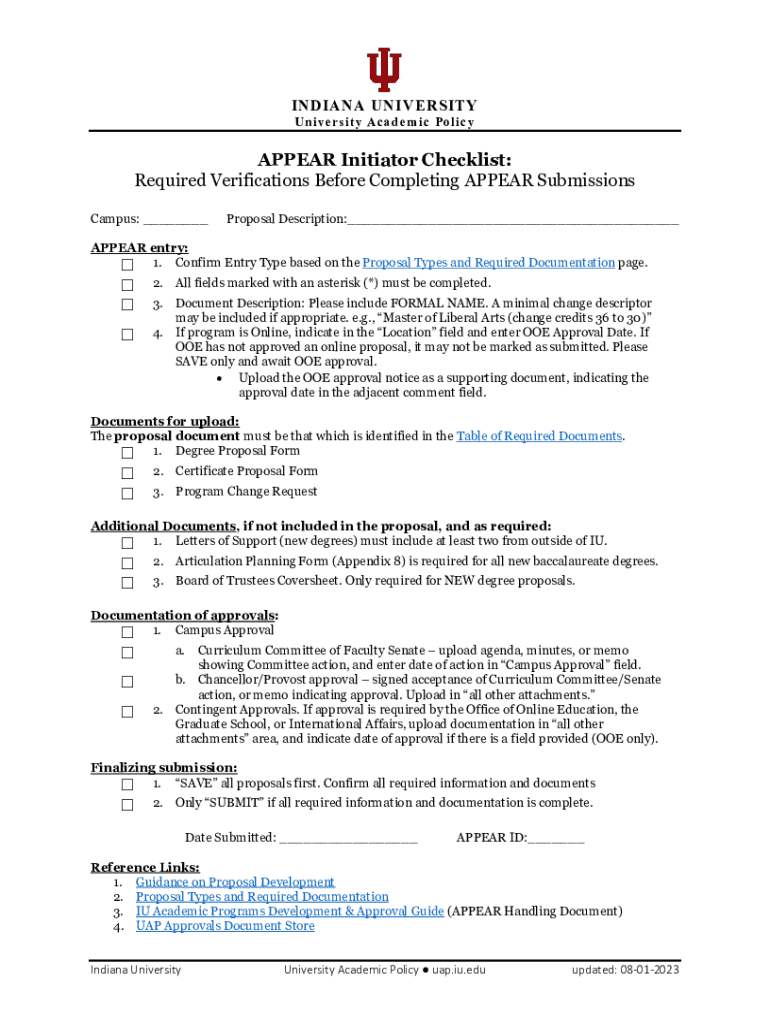 Fillable Online Indiana University Appear Initiator Checklist Fax Email ...
