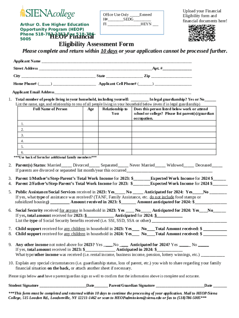 Higher Education Opportunity ProgramHEOP Eligibility Doc Template | pdfFiller