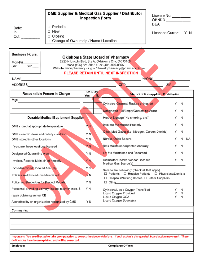 Fillable Online Inspection Form for Dme and Medical Gas Suppliers Fax ...